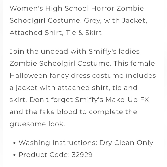 Smiffy's | Skirts | Nwt Smiffys Zombie School Girl Costume | Poshmark